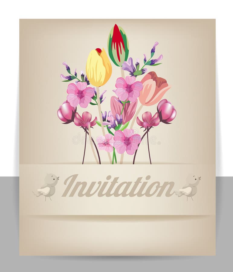 Invitation Card with Beautiful Blooming Floral Watercolor Background ...