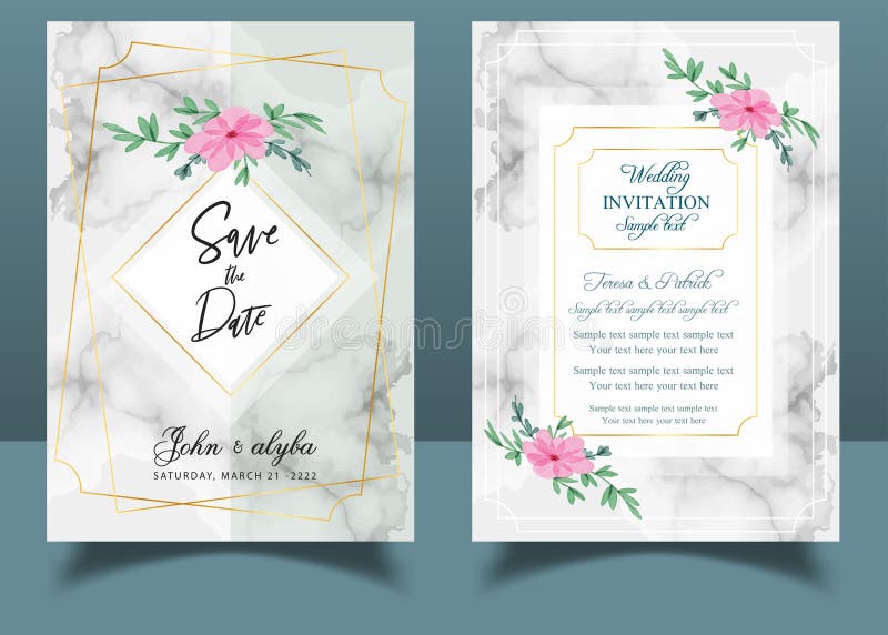 Invitation Card with Beautiful Blooming Floral Watercolor Background. Elegant Wedding Card with ...