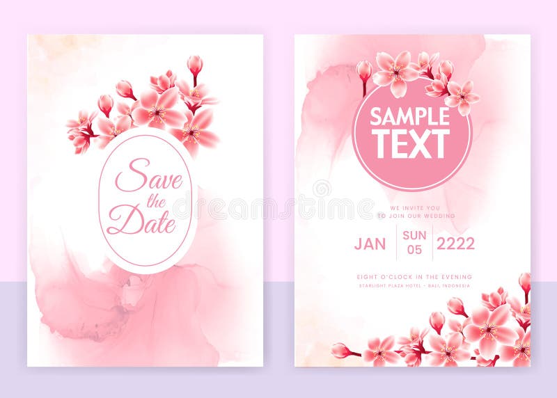 Wedding Invitation Card with Beautiful Blooming Floral Watercolor Background. Elegant Wedding ...