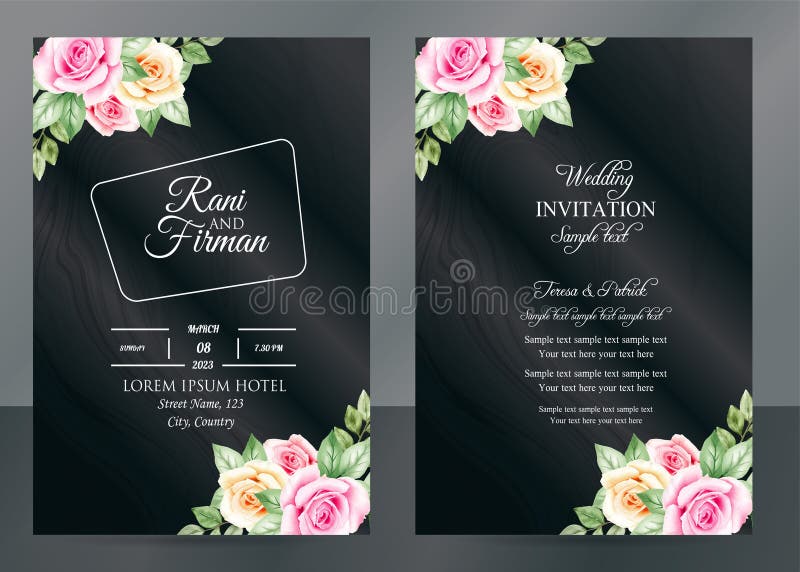 Wedding Invitation Card with Beautiful Blooming Floral Watercolor ...
