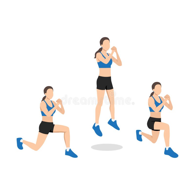 Woman Doing Explosive Jumping Alternating Lunges Exercise in 3 Steps ...
