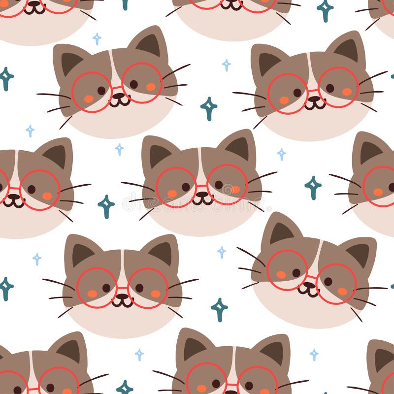 Seamless Pattern Cartoon Cat. Cute Animal Wallpaper for Textile, Gift ...