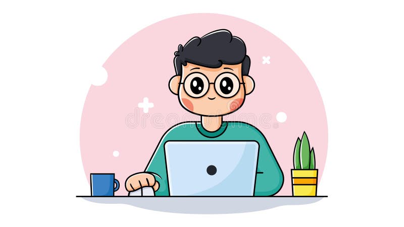 Cute Teen Boy Using a Laptop. Stock Vector - Illustration of teen ...