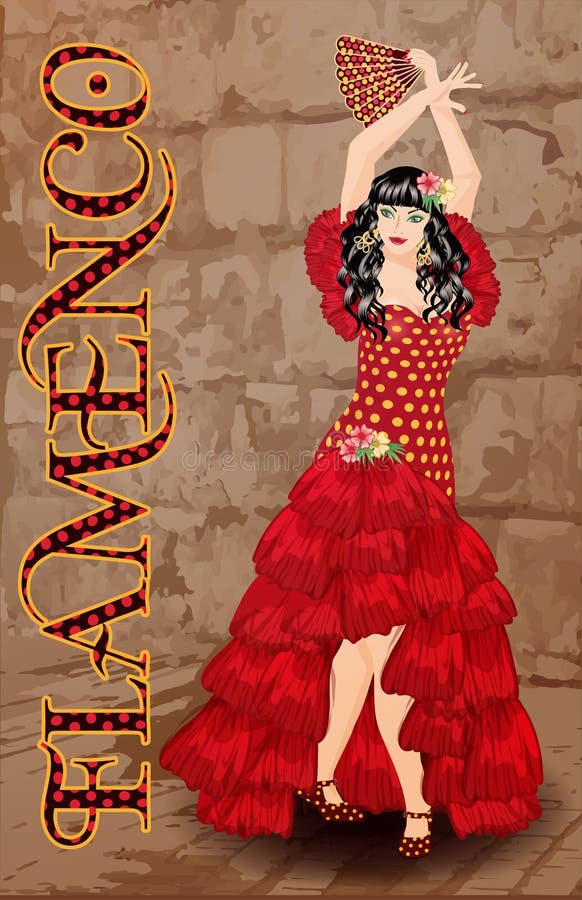 Spanish Woman with Fan in Style of a Flamenco Dance Stock Vector ...
