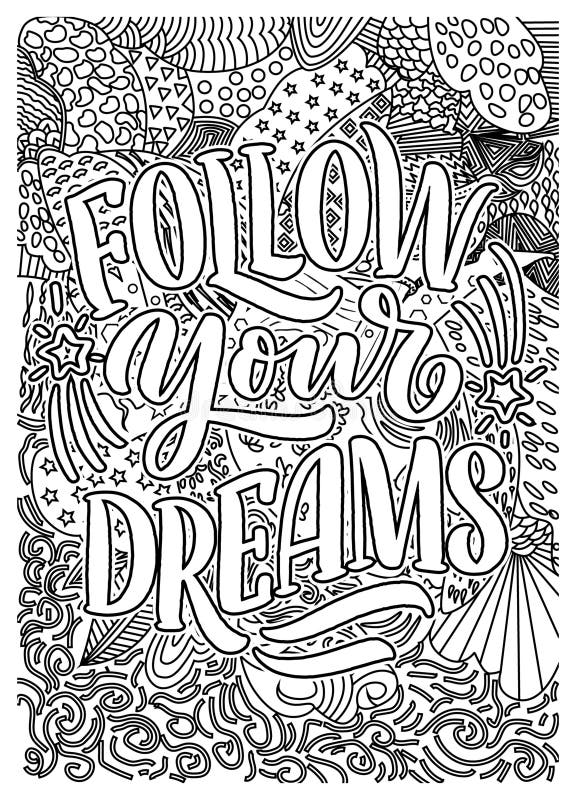 Dream Quote Coloring Pages for Adults, Dream Coloring Page Design Stock ...