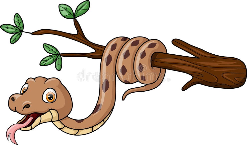 Cute Brown Snake Cartoon on Tree Branch Stock Vector - Illustration of ...