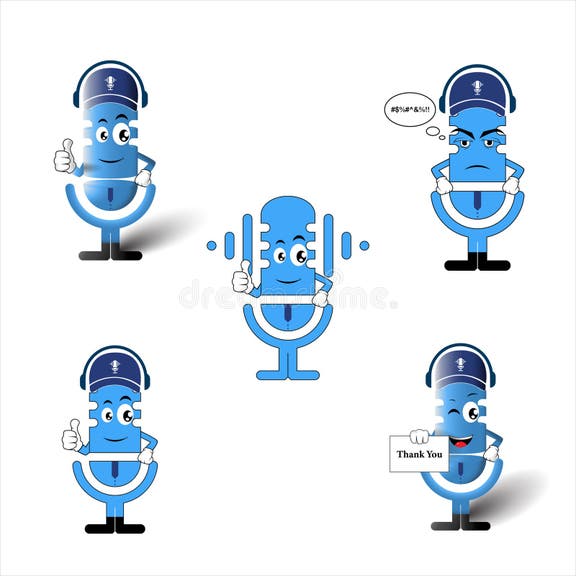 Funny Microphone Mascot Set with Varied Expressions Stock Vector ...
