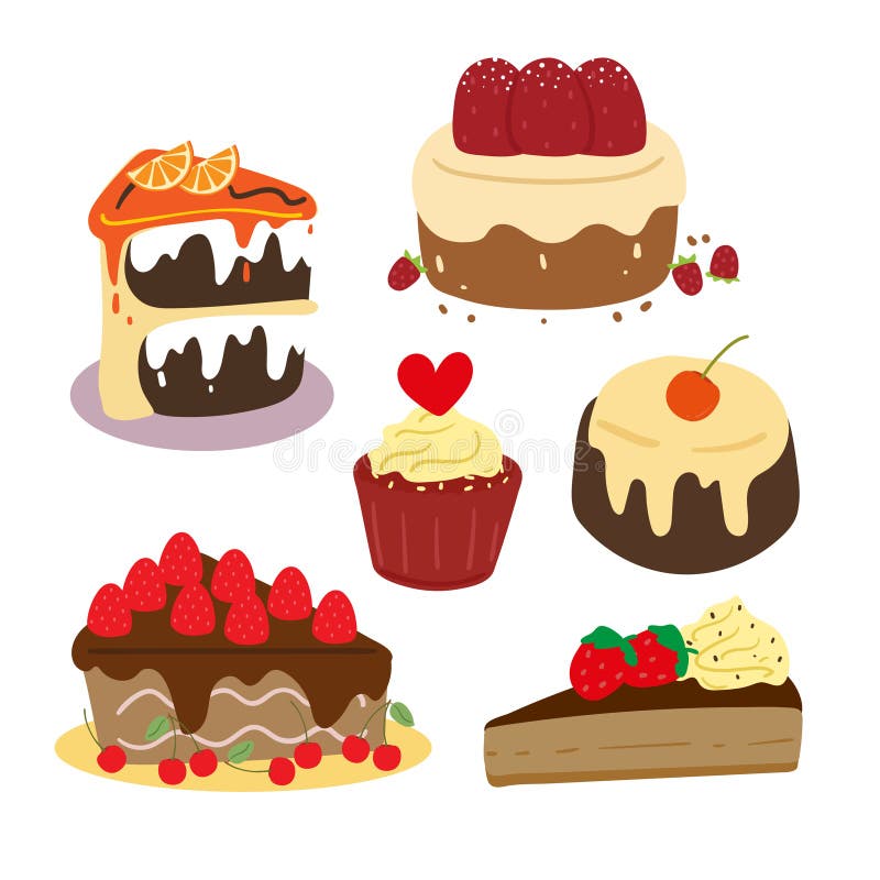Hand Drawing Cartoon Set of Cute Dessert Sticker Set Stock Vector ...