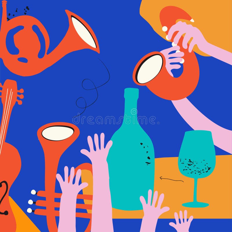 Colorful Flat Hand-drawn Poster for a Cocktail Party with Live Music ...