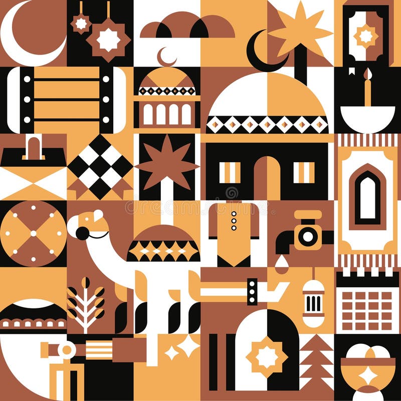 Set of Ramadan Elements with Geometric Concept Stock Illustration ...