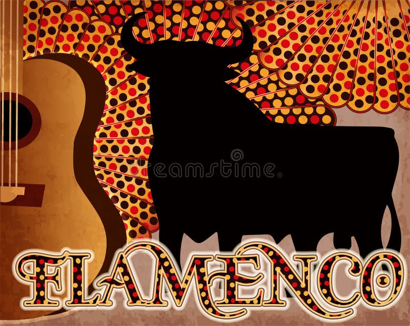 Flamenco Party Banner with Guitar and Spanish Bull, Vector Stock Vector ...