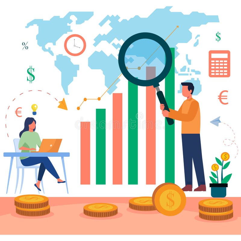Man and Woman Working on Income Growth Illustration Stock Vector ...