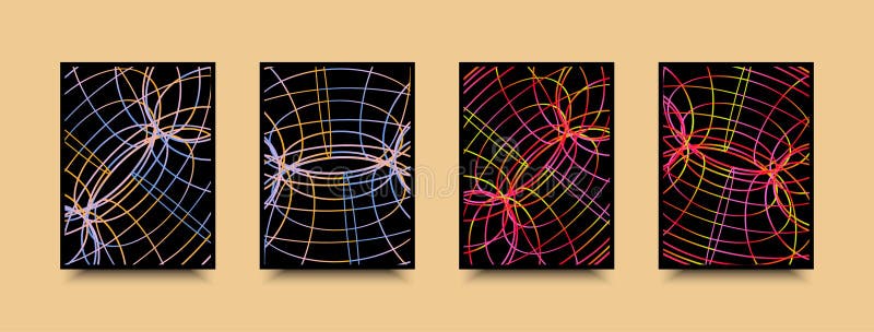 Geometry Grid Perspective Wireframe Poster in Neon Gradient Colors ...