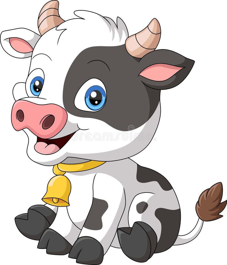 Cute Baby Cow Cartoon Sitting Stock Vector - Illustration of agriculture, black: 258936387