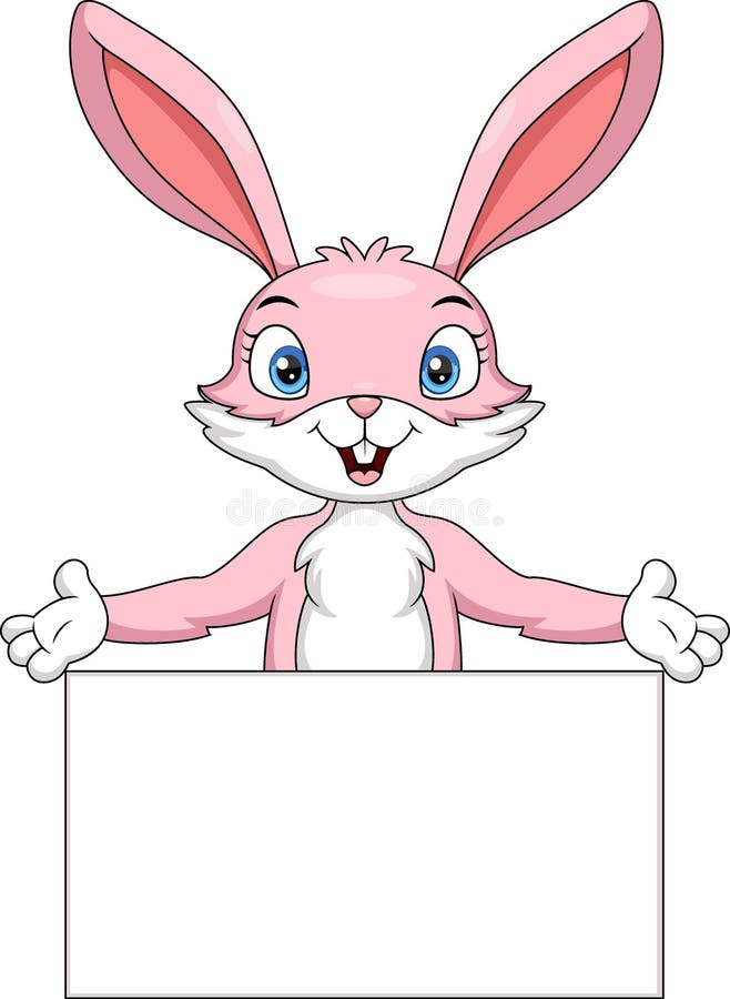 Cute Rabbit Cartoon with Blank Sign Stock Vector - Illustration of ...