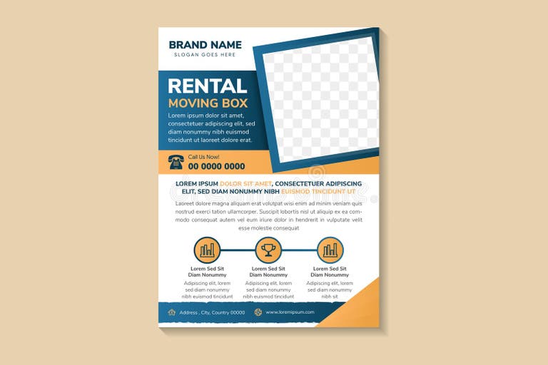 Rental Moving Box Flyer Template Design with Combination Blue and Brown ...