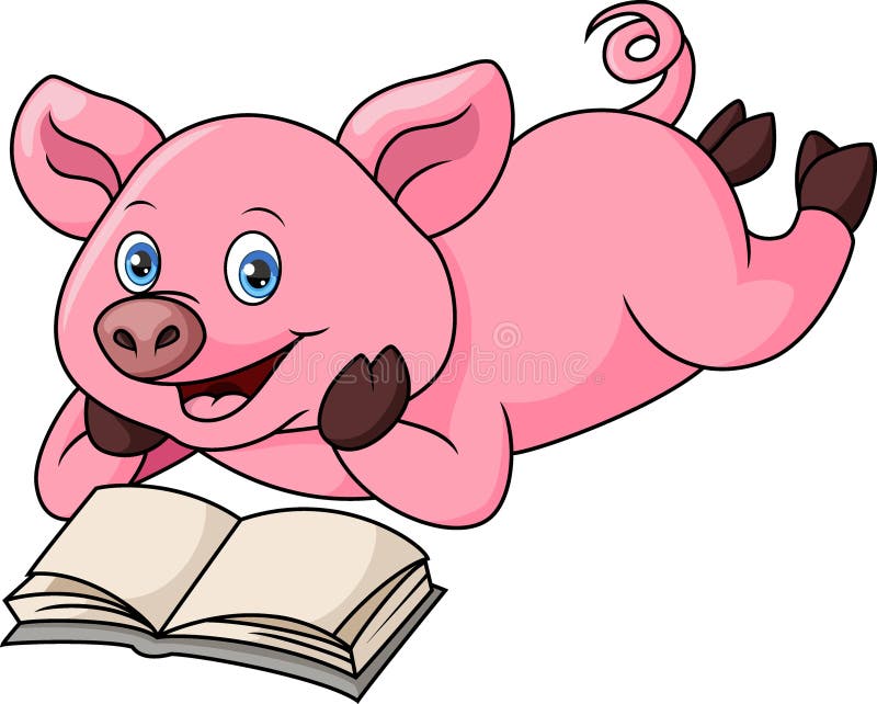 Cute Pig Cartoon Reading a Book Stock Vector - Illustration of cute ...