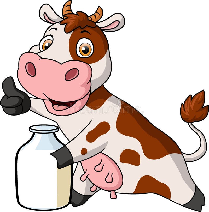 Cute Cow Cartoon with Milk Bottle Stock Vector - Illustration of ...
