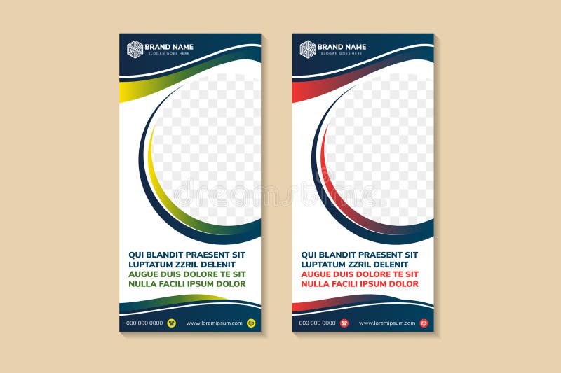 Vertical Roll Up Banners with Round Design Elements. a Brochure ...