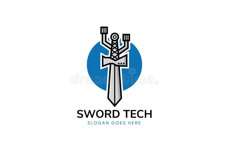 Sword Tech Logo Design Template Stock Vector - Illustration of line ...