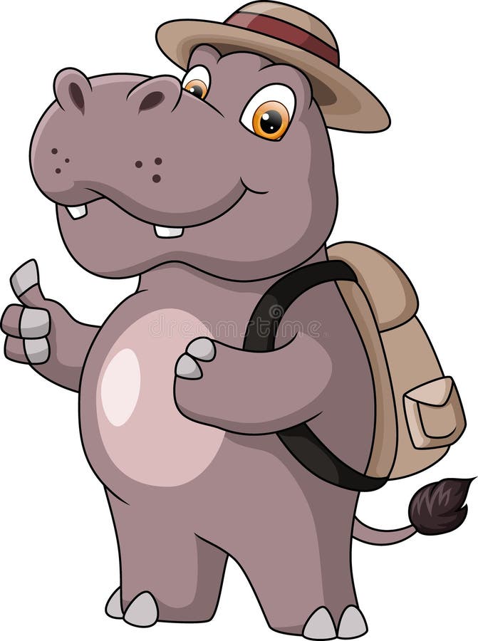 Cute Adventurer Explorer Hippo with Hat and Backpacker Stock Vector - Illustration of mammal ...