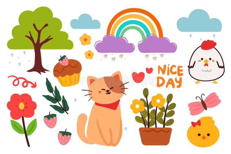 Set of Cartoon Cute Element Sticker. for Kids Sticker, Cute Doodle ...