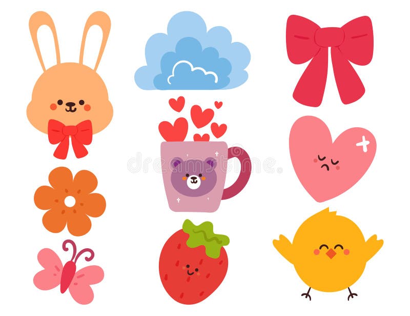 Set of Cartoon Cute Element Sticker. for Kids Sticker, Cute Doodle ...