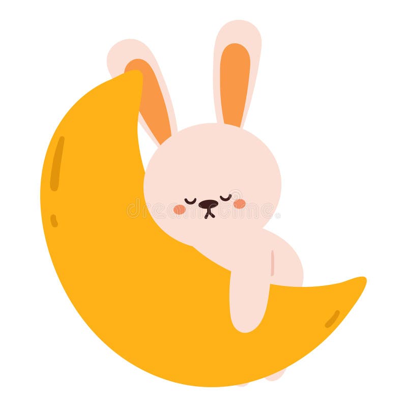Cute Cartoon Bunny Sleeping on the Moon. Cute Animal Sticker Stock ...