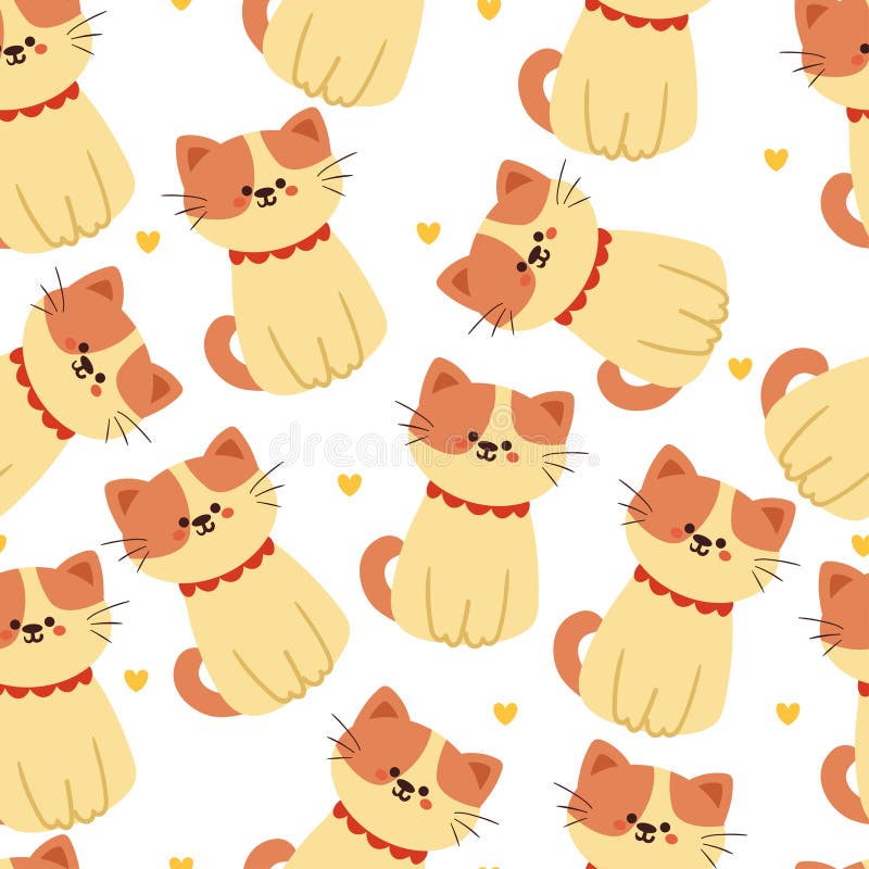 Seamless Pattern Cartoon Cat. Cute Animal Wallpaper for Textile, Gift ...