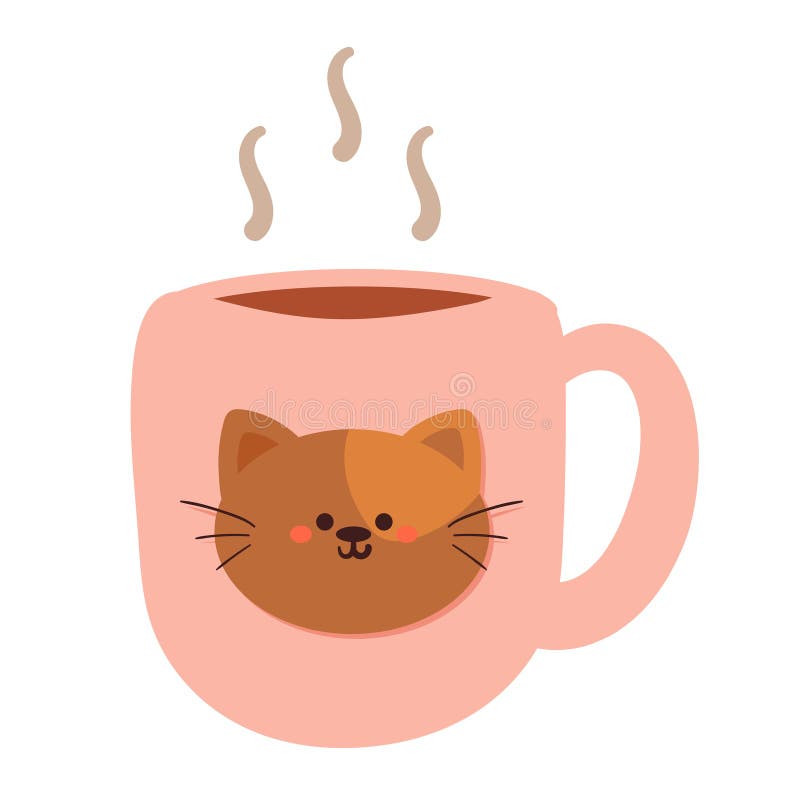 Cute Cartoon Pink Cup with Cute Cat Stock Vector - Illustration of ...