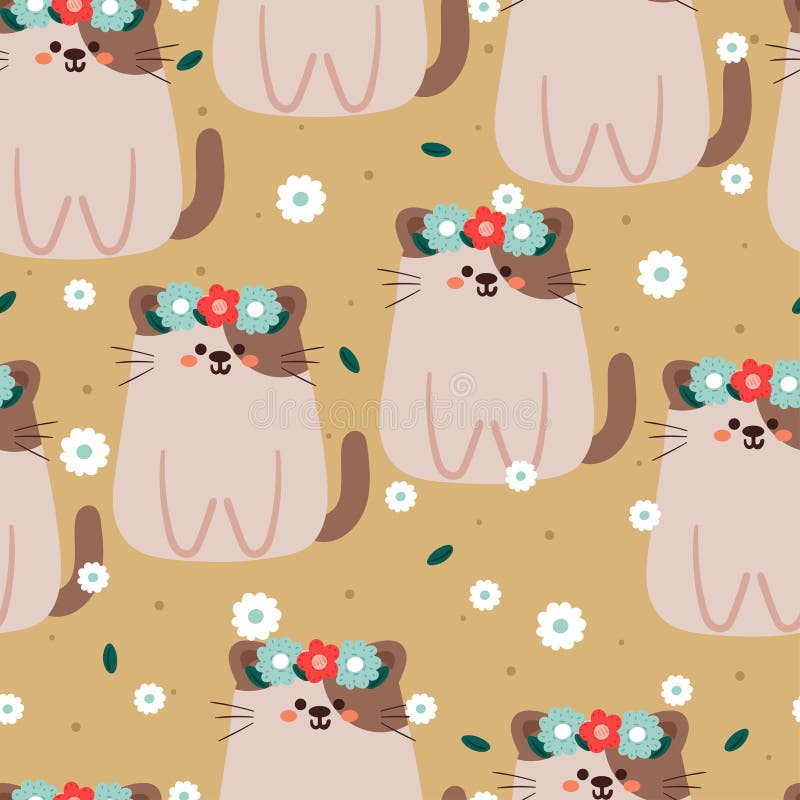 Seamless Pattern Cartoon Cat. Cute Animal Wallpaper for Textile, Gift ...