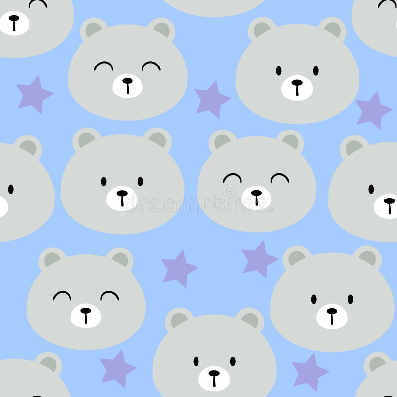 Cute Bear Pattern, Cartoon Seamless Background, Vector Illustration ...