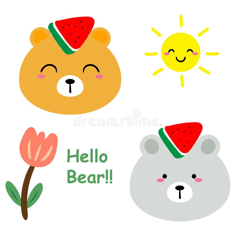 Hand Drawing Cartoon Cute Bear Sticker Set Stock Vector - Illustration ...