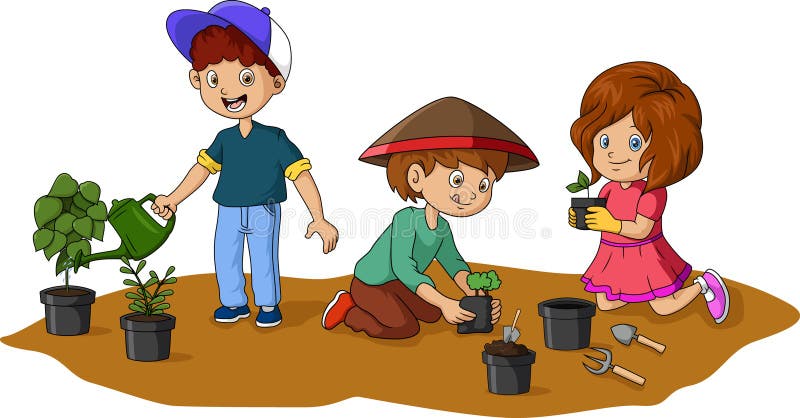 Cute Gardening Children on White Background Stock Vector - Illustration ...