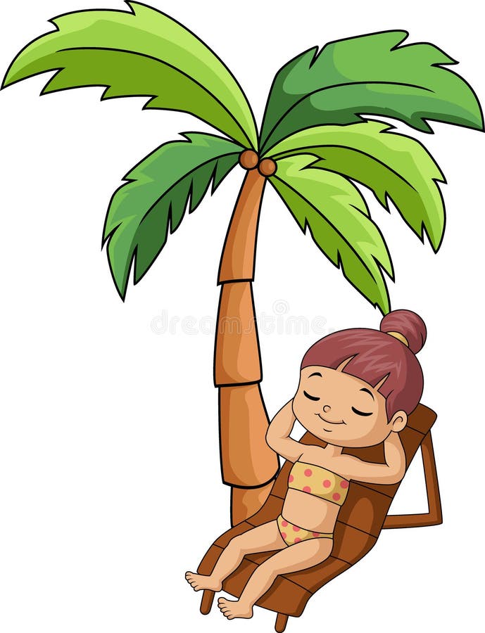 Cute Girl Cartoon Relaxing on Beach Chair Stock Vector - Illustration ...