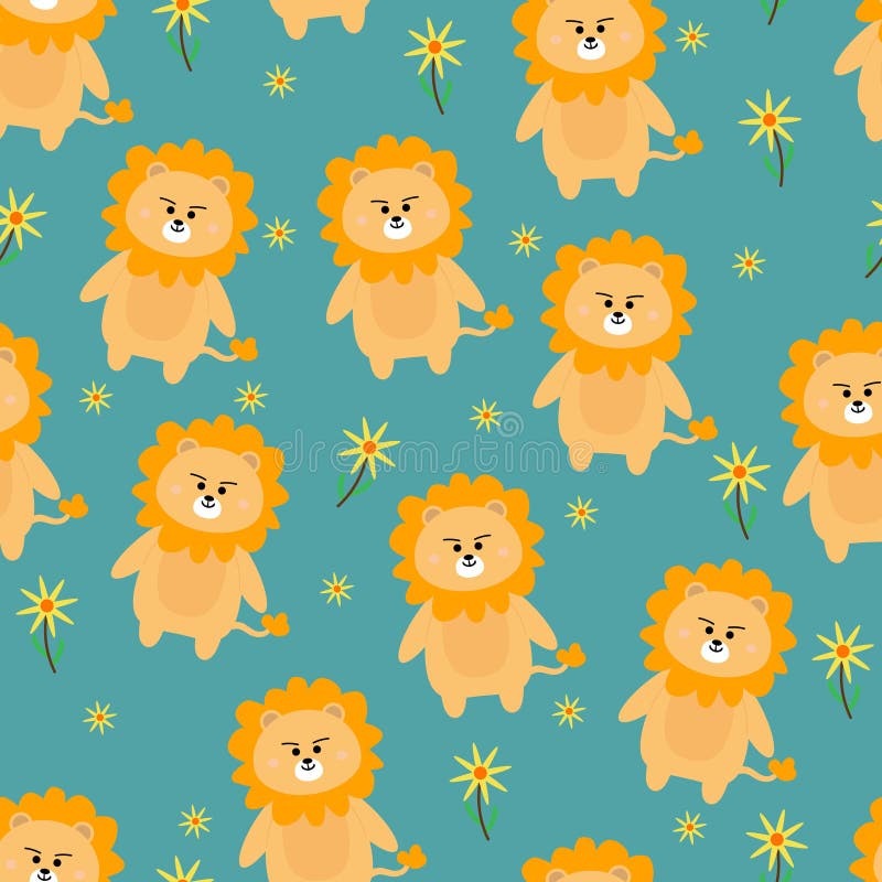 Seamless Pattern of Lions and Flowers in Yellow for Fabric Prints ...