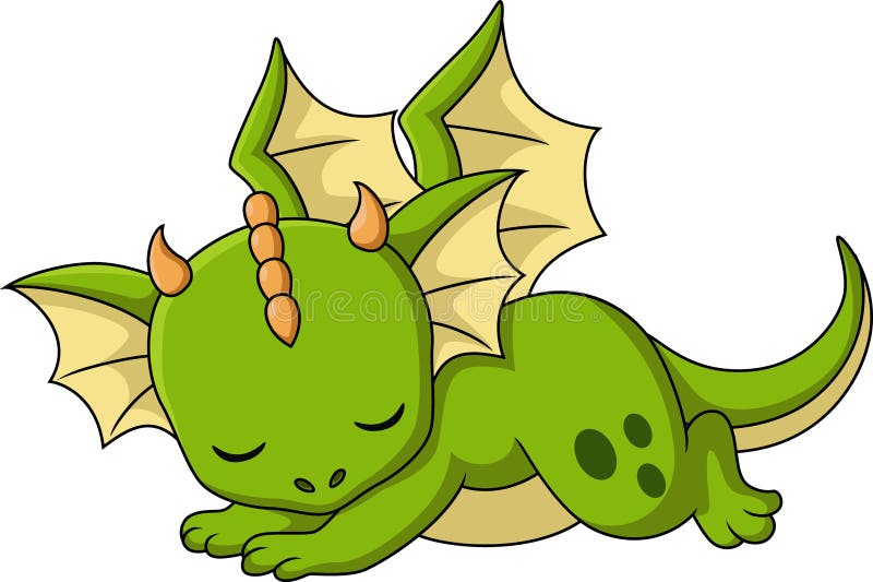 Cute Green Dragon Sleeping on White Background Stock Vector ...