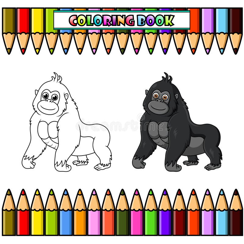 Cartoon Funny Gorilla for Coloring Book Stock Vector - Illustration of ...