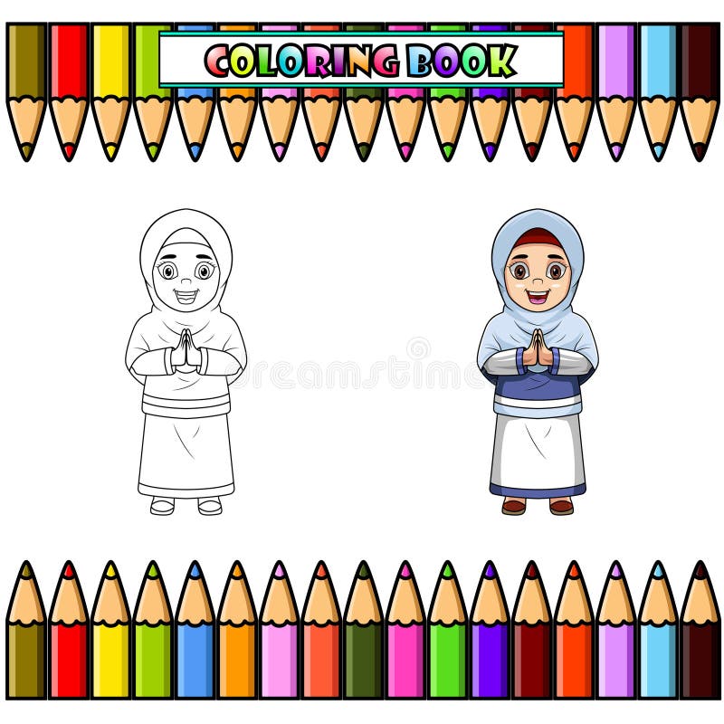 Happy Muslim Woman Cartoon for Coloring Book Stock Vector ...