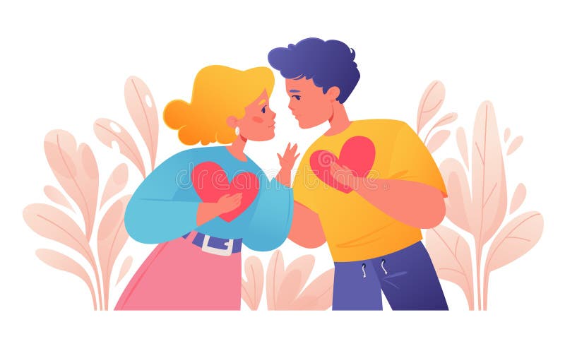 Couple of Young People Declare Their Love for Each Other. Stock Vector ...