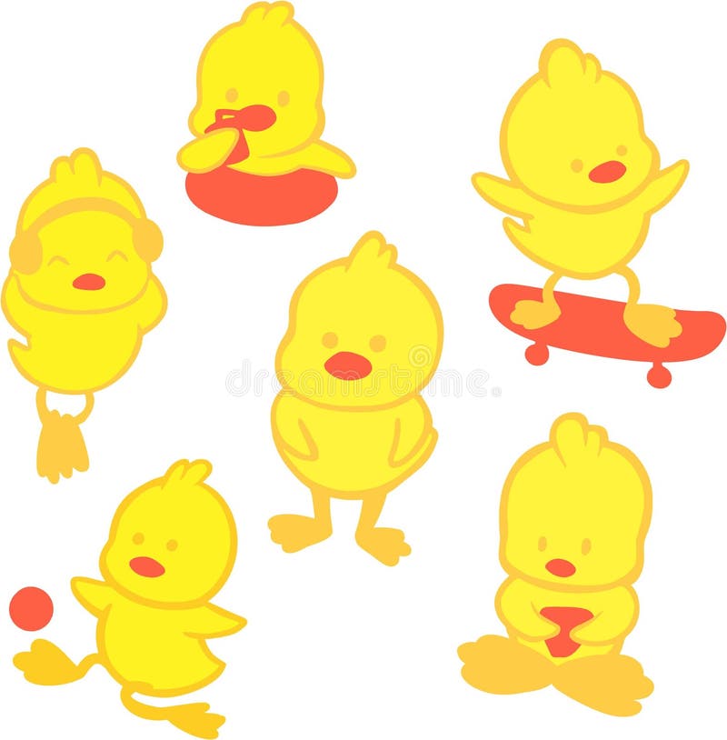 Set of Little Duck Yelloiw Sticker Collection. Kawaii Cute Character ...
