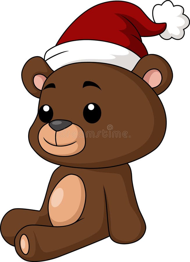 Cute Little Bear Cartoon in Santa Hat Stock Vector - Illustration of ...