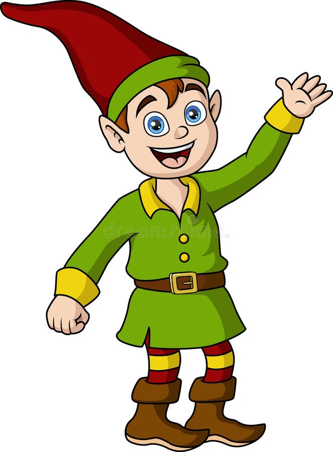 Cute Christmas Elf Cartoon Waving Hand Stock Vector - Illustration of ...