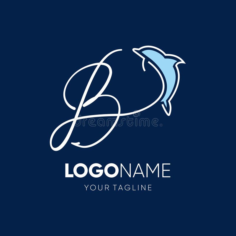 Lettering Script B with Dolphin Silhouette Logo Design Vector Icon ...