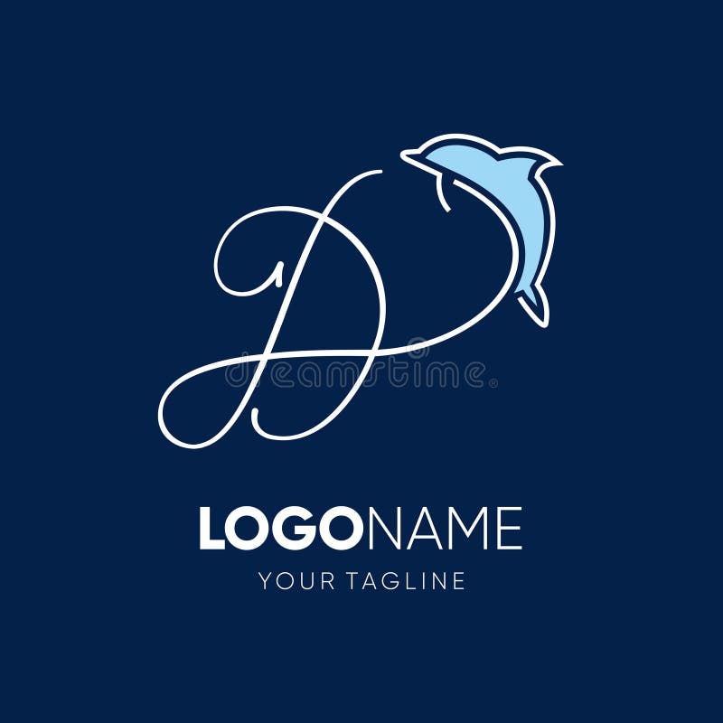 Lettering Script D with Dolphin Silhouette Logo Design Vector Icon ...