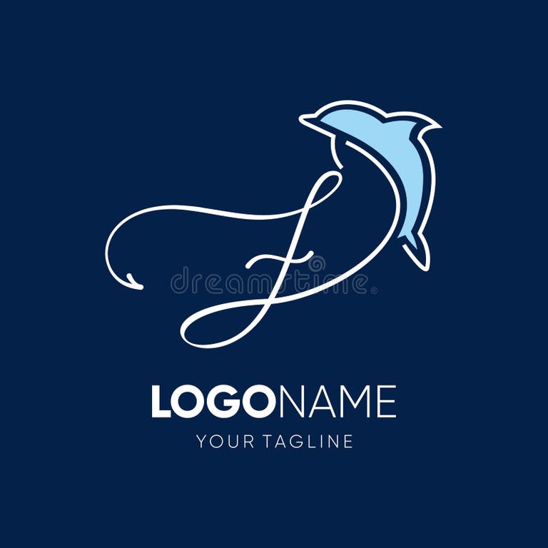 Lettering Script F with Dolphin Silhouette Logo Design Vector Icon ...