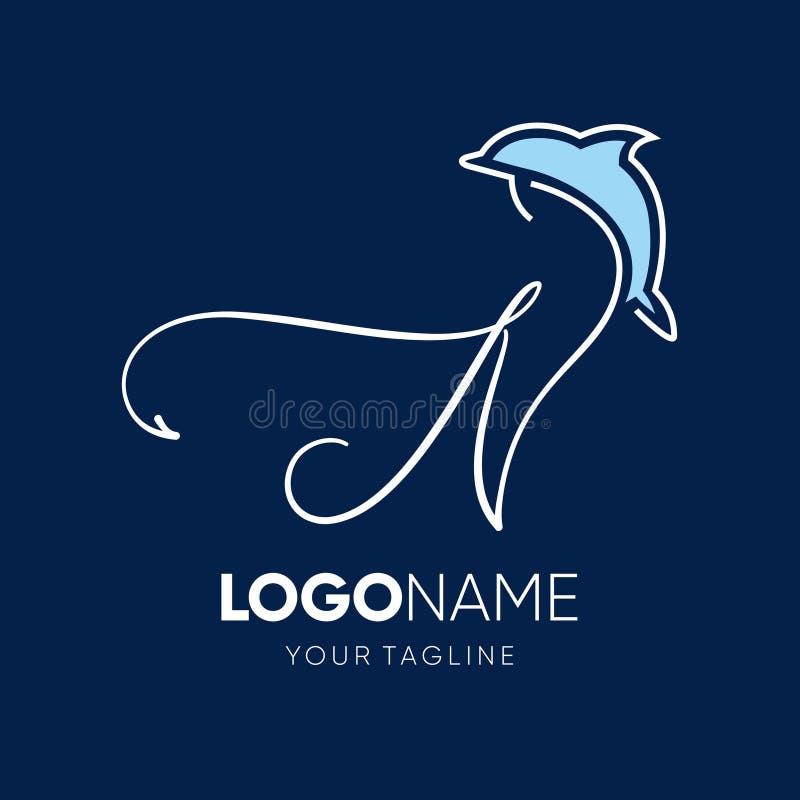 Lettering Script N with Dolphin Silhouette Logo Design Vector Icon ...