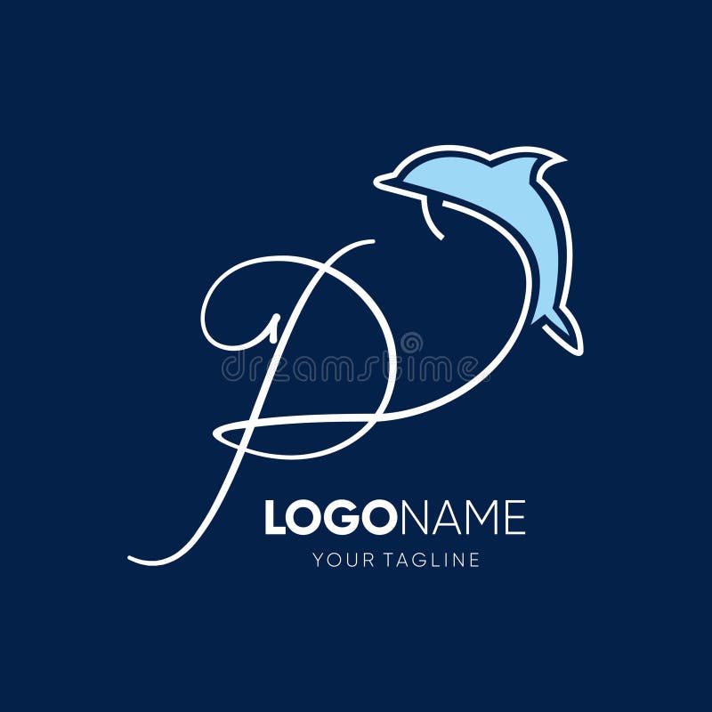 Lettering Script P with Dolphin Silhouette Logo Design Vector Icon ...