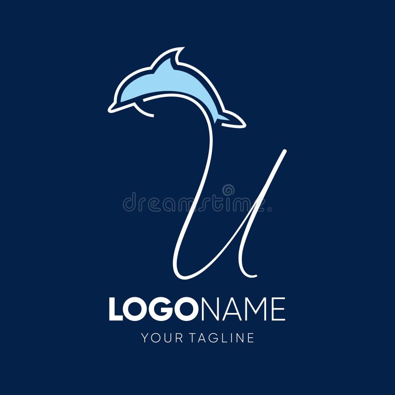Lettering Script U with Dolphin Silhouette Logo Design Vector Icon ...