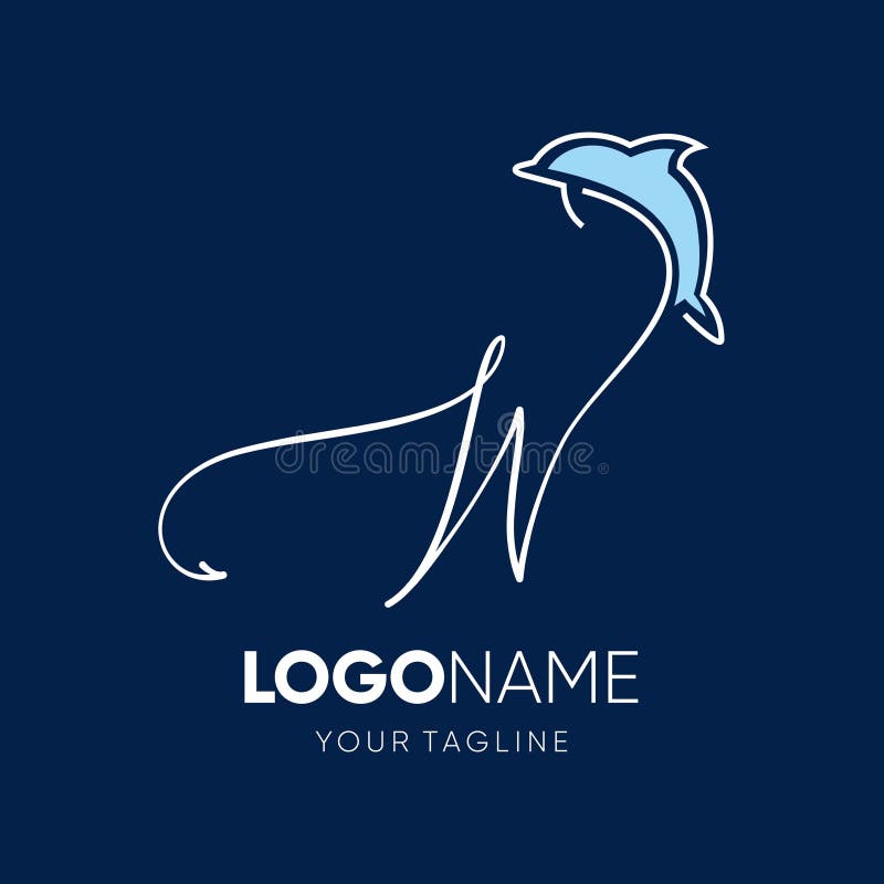 Lettering Script W with Dolphin Silhouette Logo Design Vector Icon ...